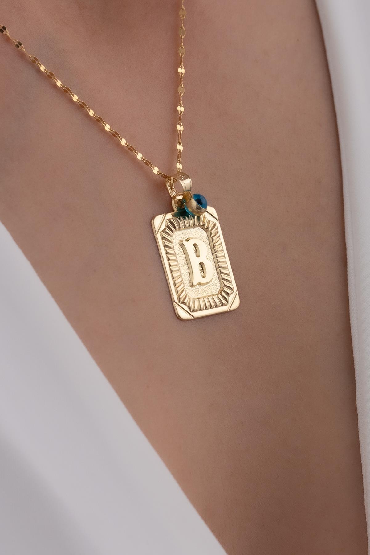 Altın "B" Harf Vintage Kolye | 14 Ayar B Harfi Kolye