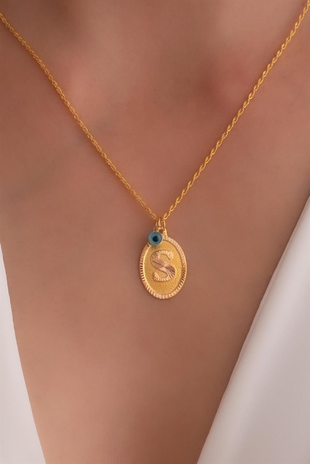 Altın "S" Harf Nostaljik Kolye