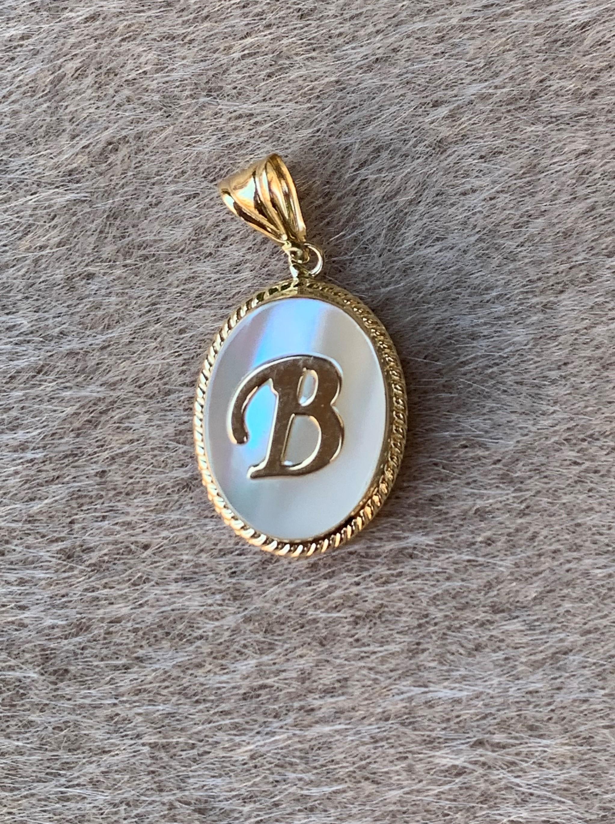 14 Ayar Altın Sedef Taşlı B Harf Kolye Ucu