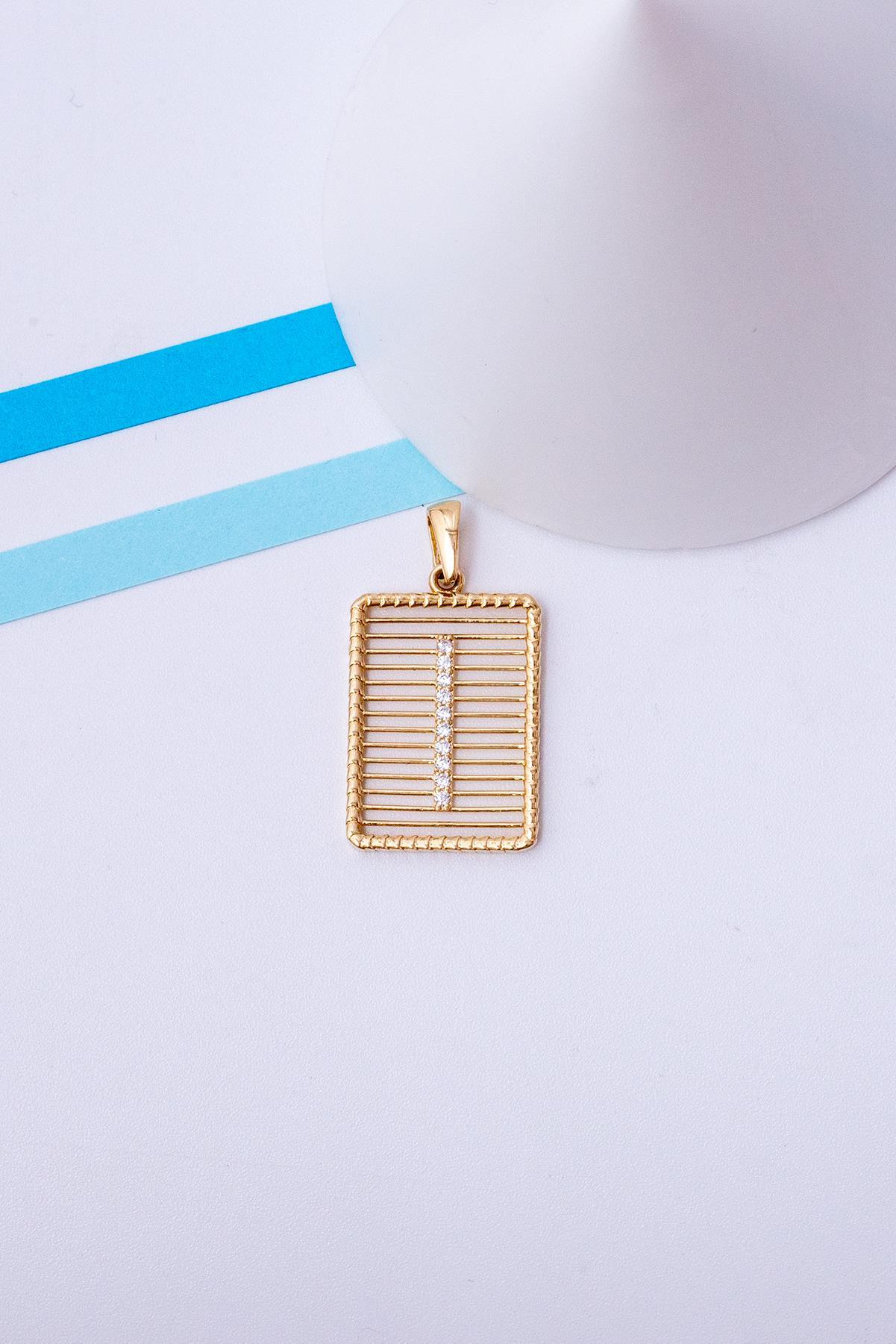 14 Ayar Altın Taşlı Telli I Harf Kolye Ucu