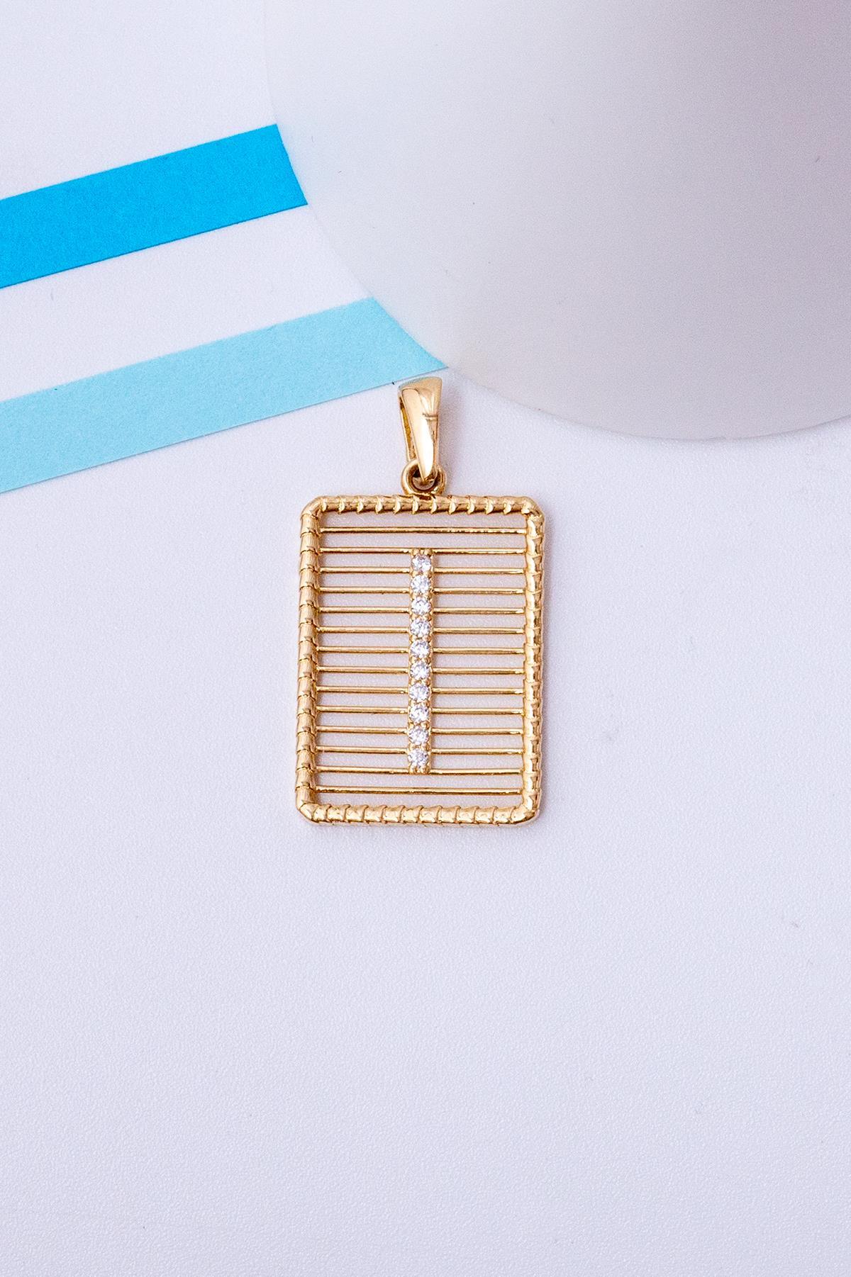 14 Ayar Altın Taşlı Telli I Harf Kolye Ucu