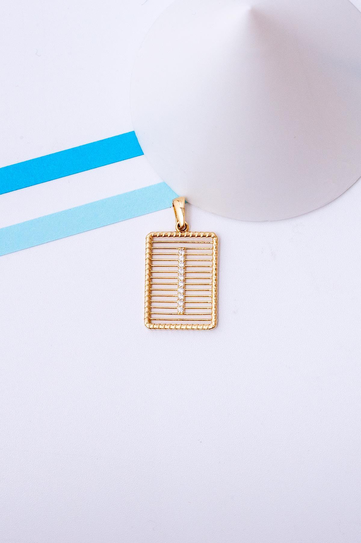 14 Ayar Altın Taşlı Telli I Harf Kolye Ucu