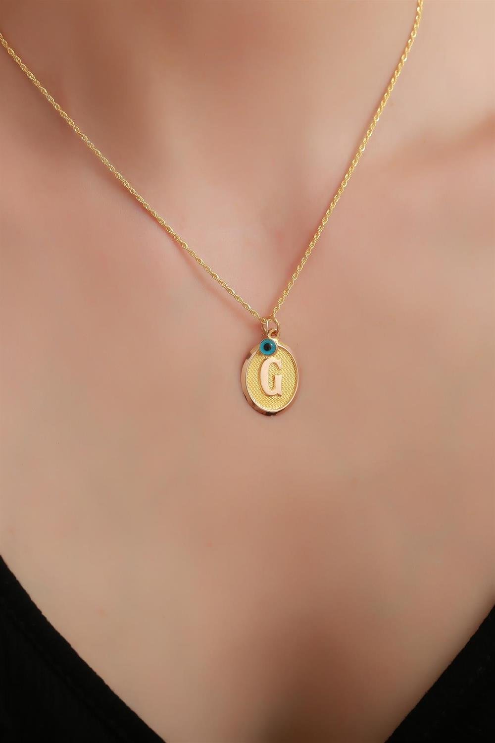 "G" Harf Oval Altın Kolye