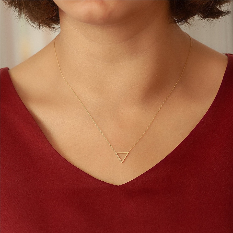 14K Solid Gold Tiny Triangle Necklace, Minimalist Layerd Geometric ...