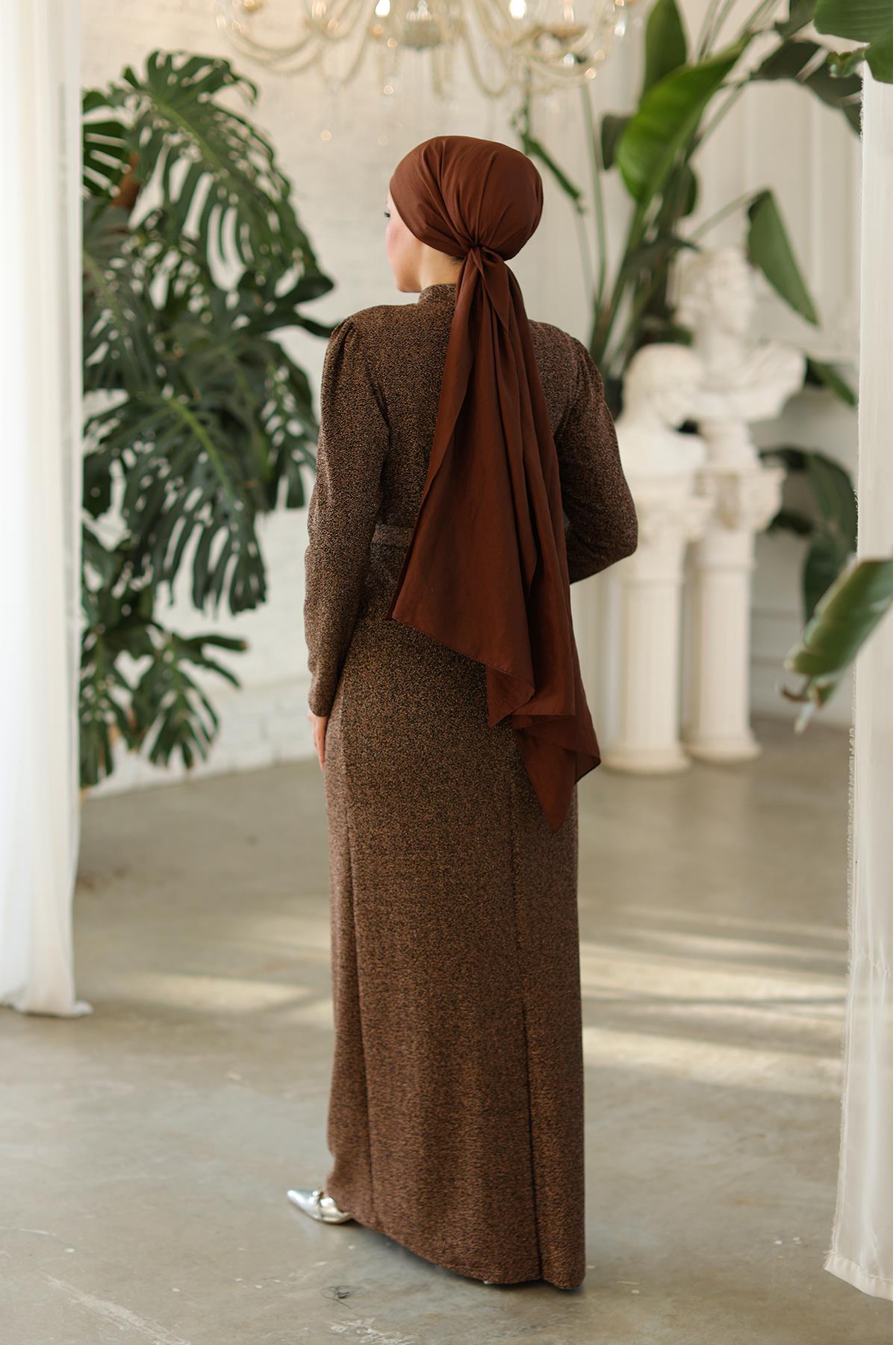 Tesettür Segah Simli Abiye Bakır Rengi
