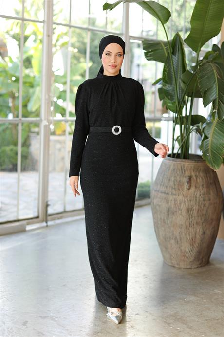 Tesettür Segah Simli Abiye Siyah