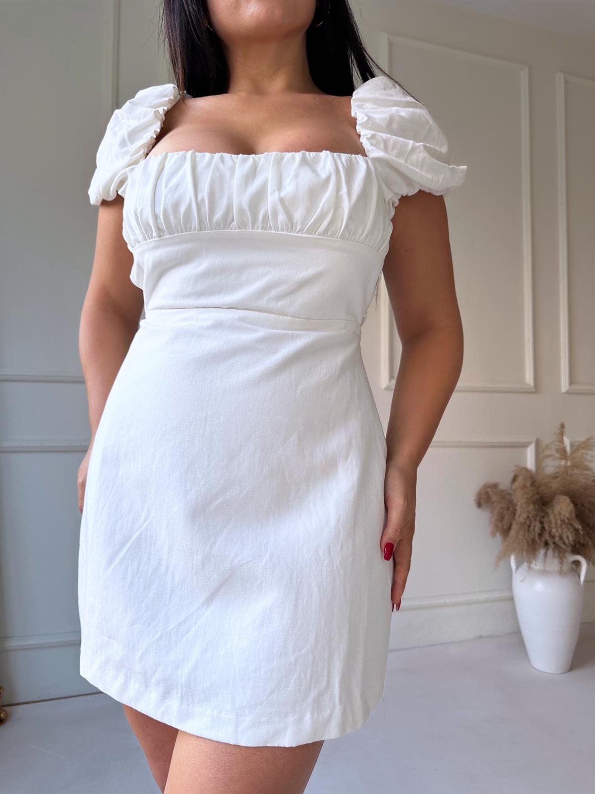 Orjinal Zra Beyaz Karpuz Kol Mini Elbise | Nora Butik