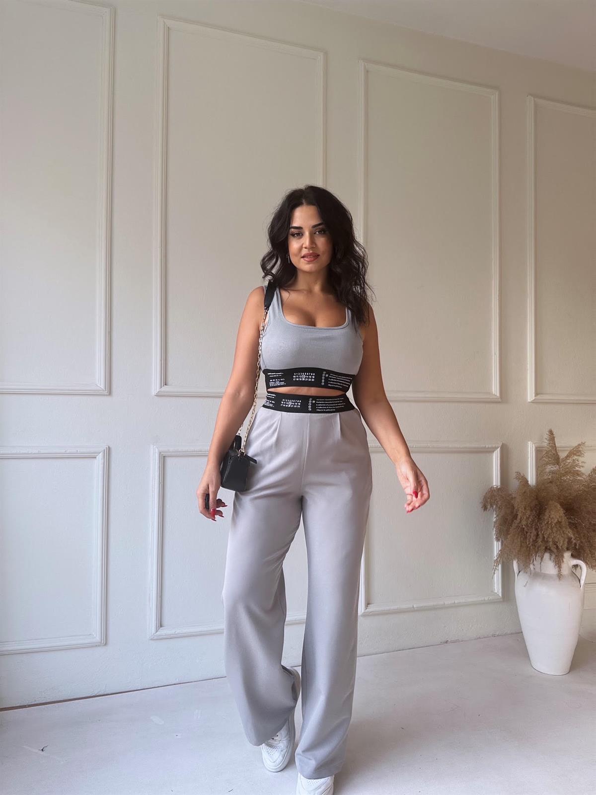 Premium Kalite Beli Lastikli Object Bol Paça Pantolon Gri | Nora Butik