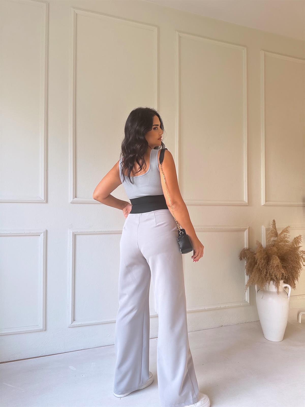 Premium Kalite Beli Lastikli Object Bol Paça Pantolon Gri | Nora Butik