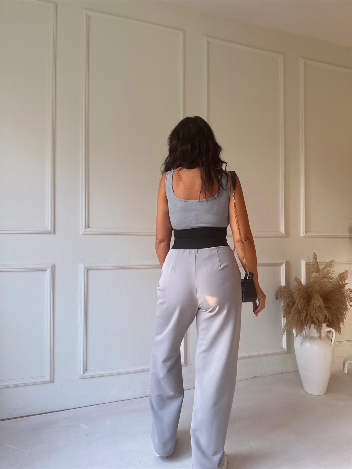 Premium Kalite Beli Lastikli Object Bol Paça Pantolon Gri | Nora Butik