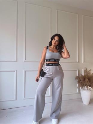 Premium Kalite Beli Lastikli Object Bol Paça Pantolon Gri | Nora Butik