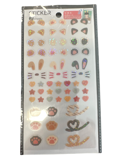 Tatlı Kulaklar ve Bıyıklar Pastel Renkler Sticker Seti