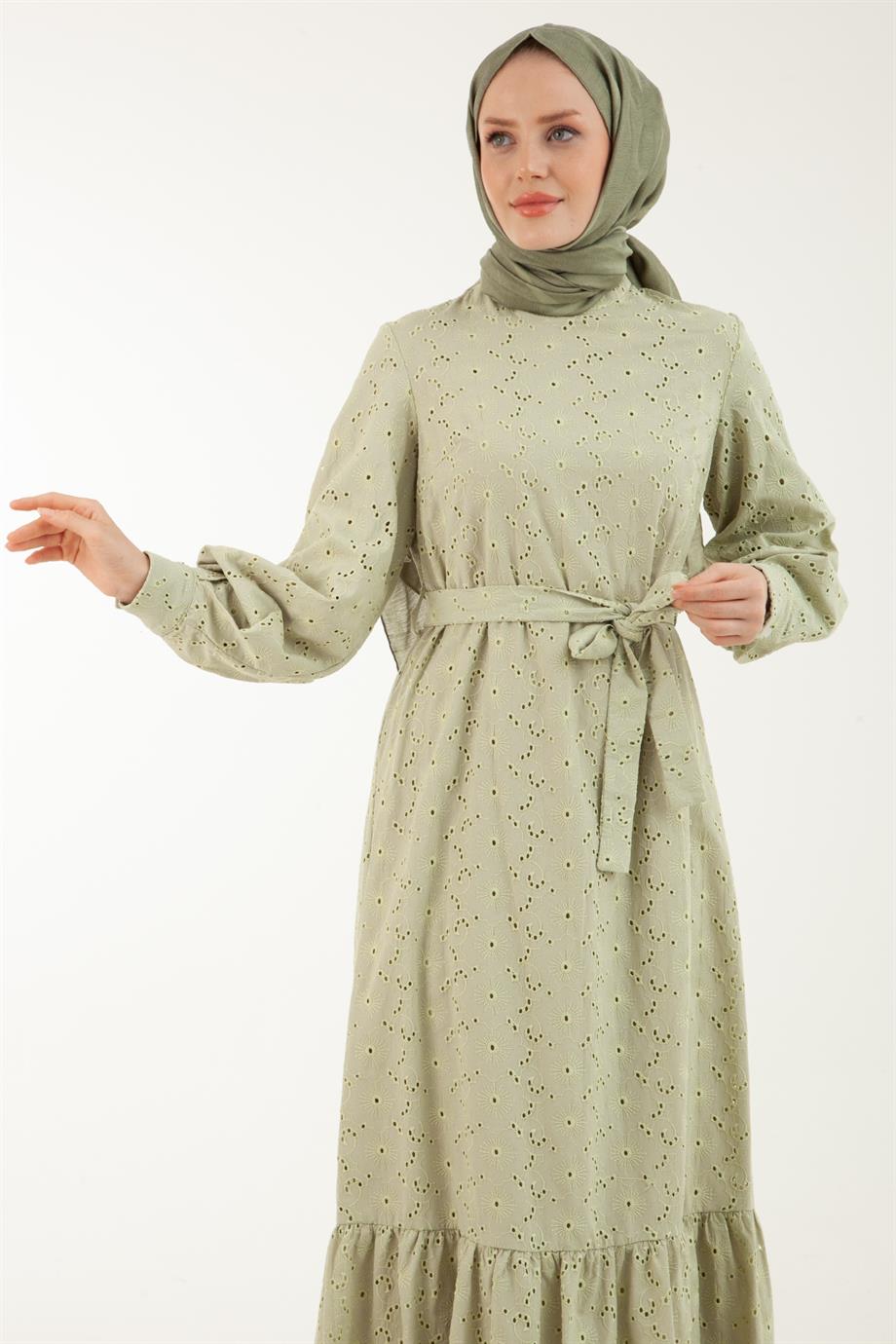 ARMİNE TREND Güpür Detaylı Arkadan Fermuarlı Belden Bağlamalı Elbise ...