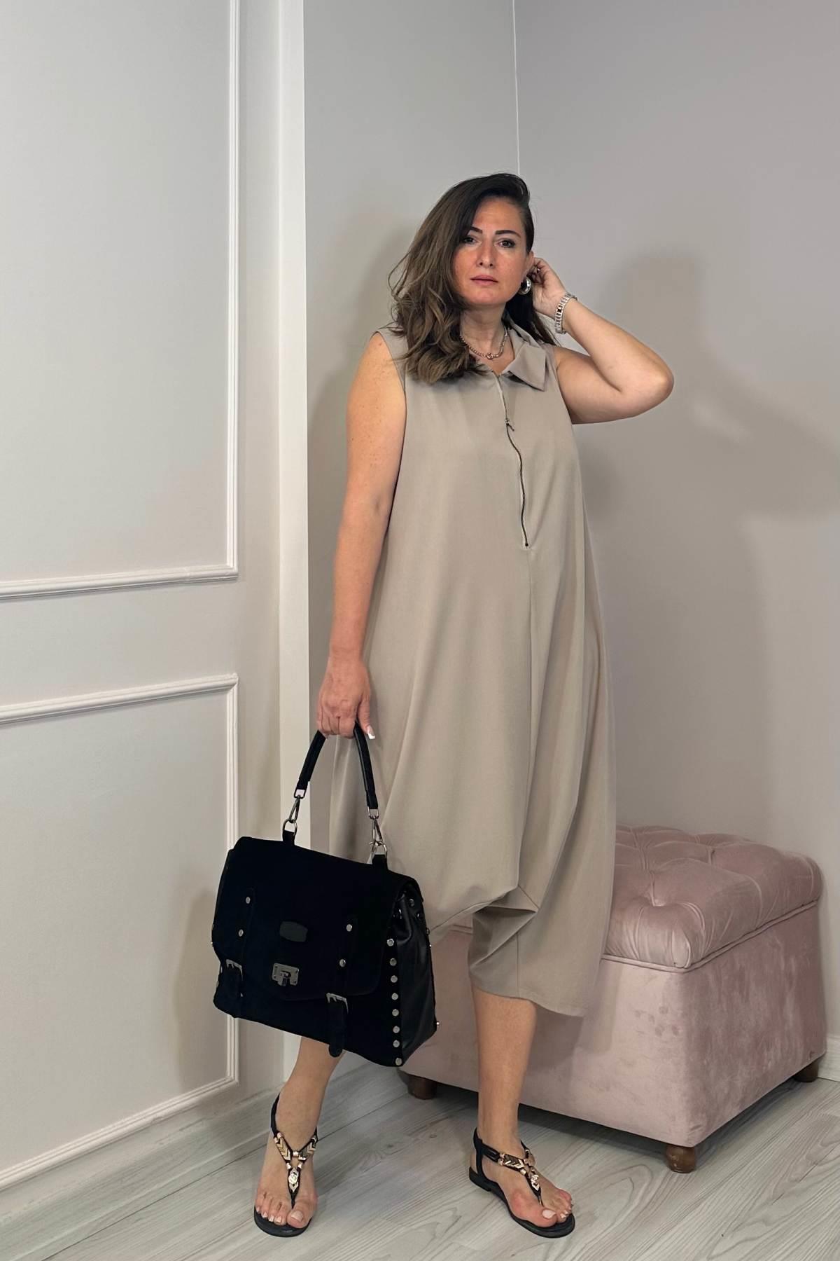 Fermuarlı Şalvar Model Tulum Taşrengi