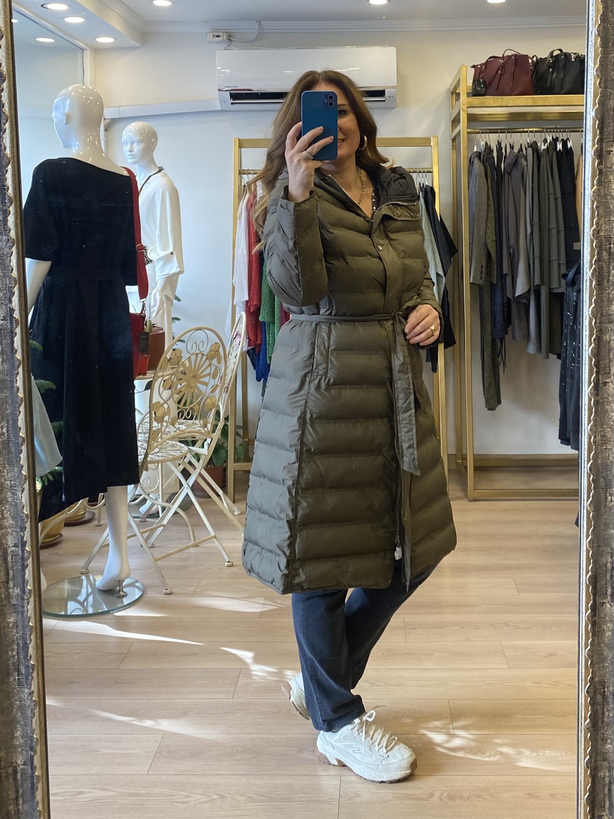 Uzun Şişme Mont Yeşil