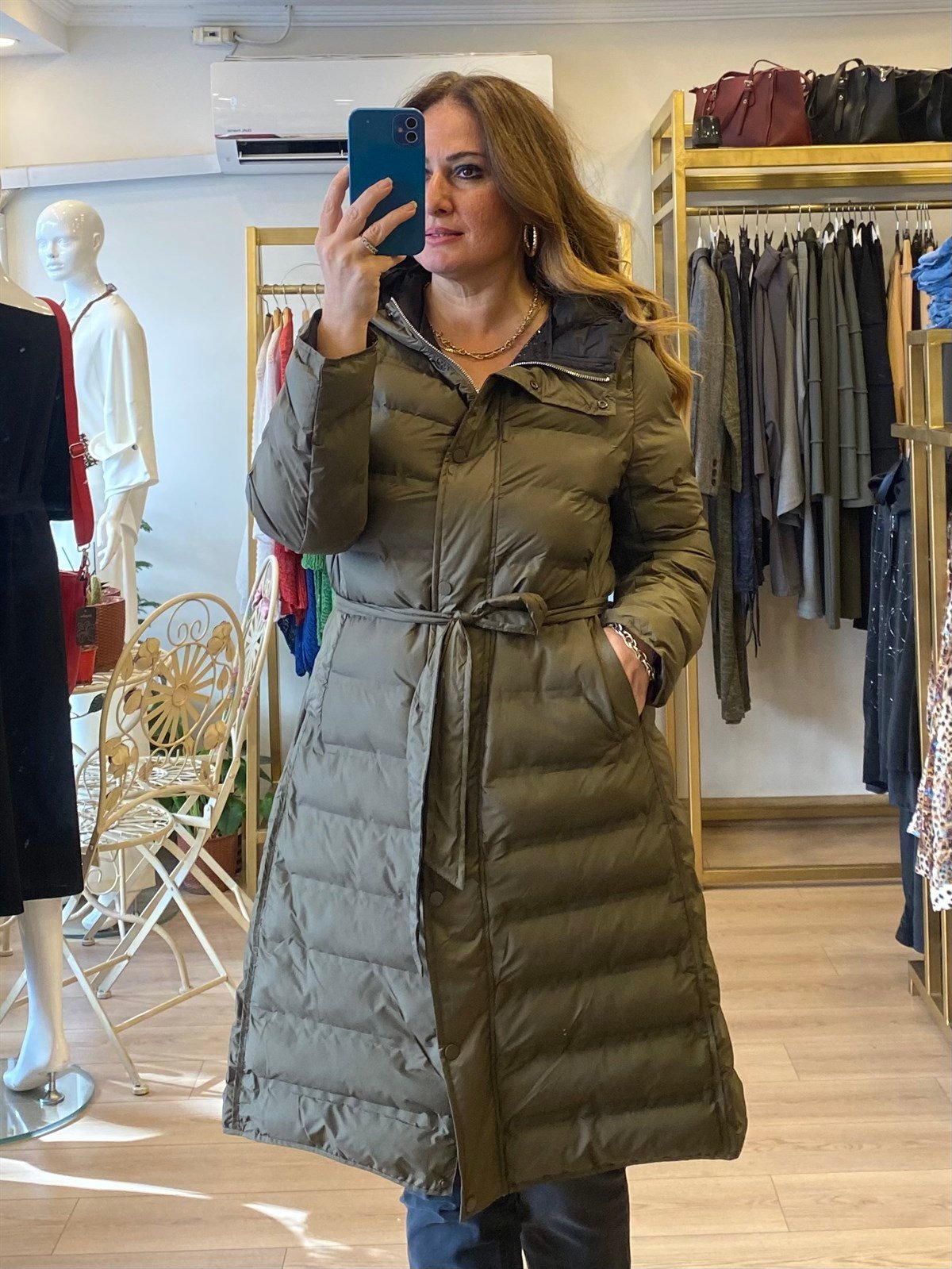 Uzun Şişme Mont Yeşil