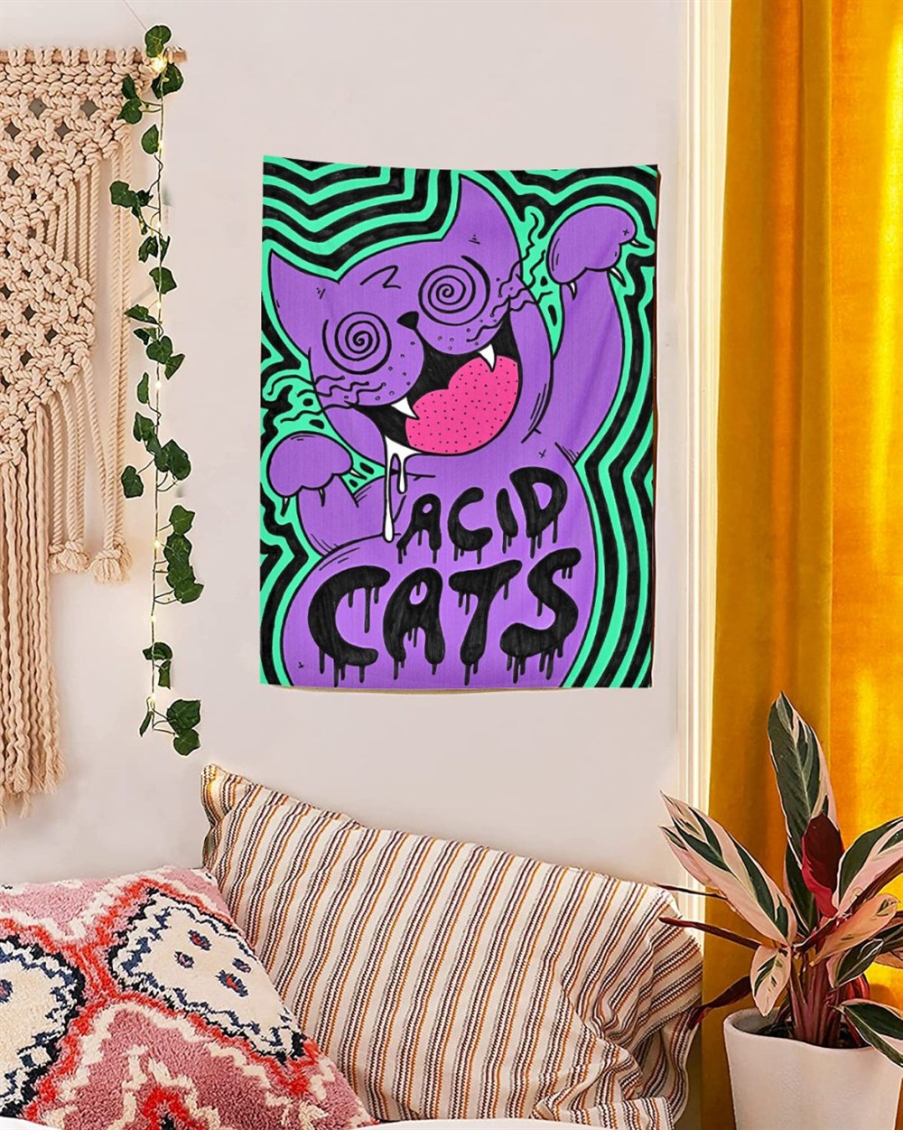 Acid Cats 3 'lü Duvar Halısı Seti | Bukashops.com