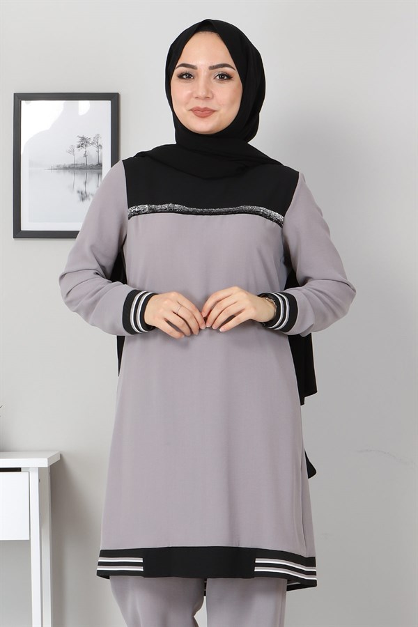 Sim Detaylı Kombin Gri 10812 - Modamihram