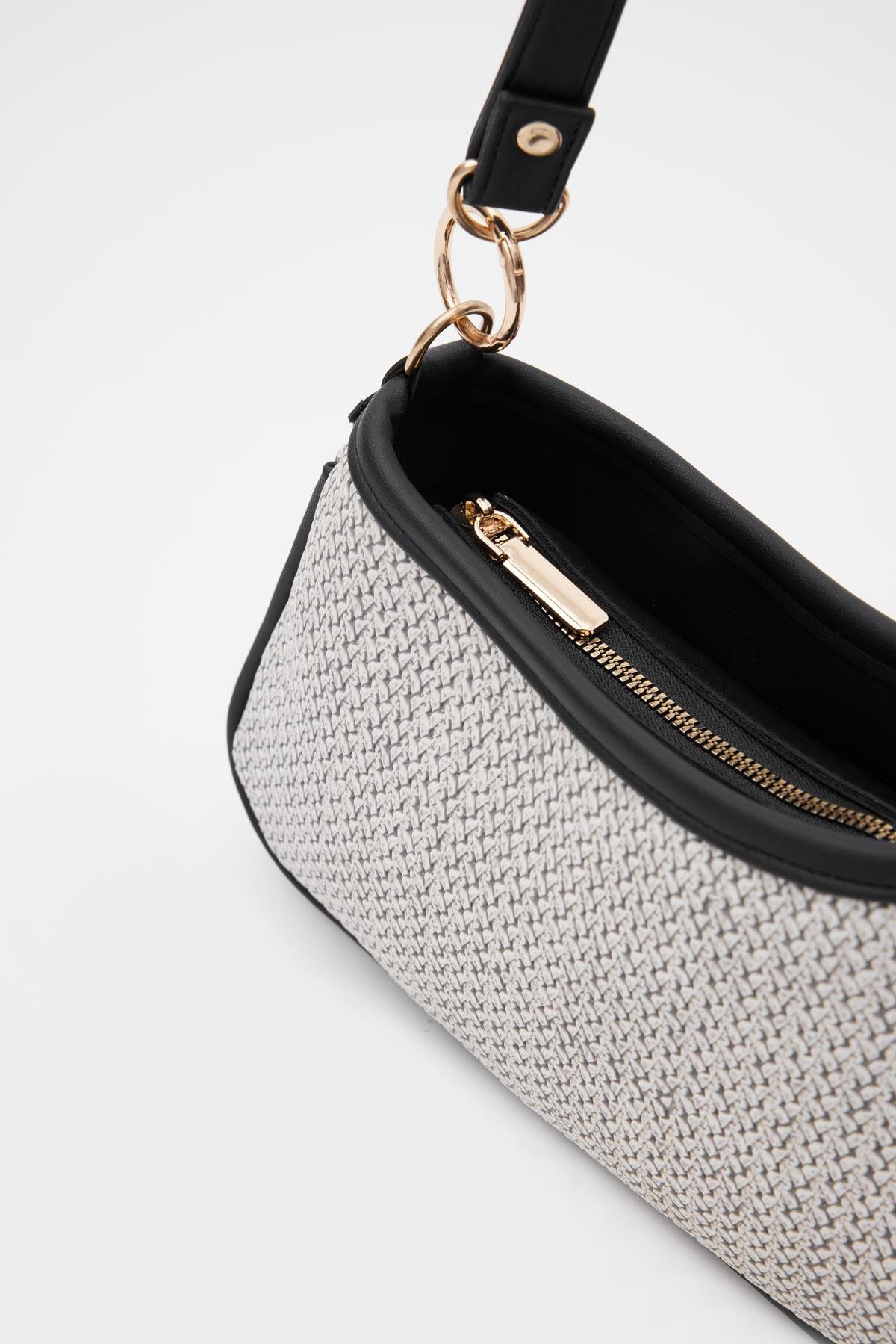 Farme Hasır Görünümlü Baget Çanta Beyaz | Shule Bags