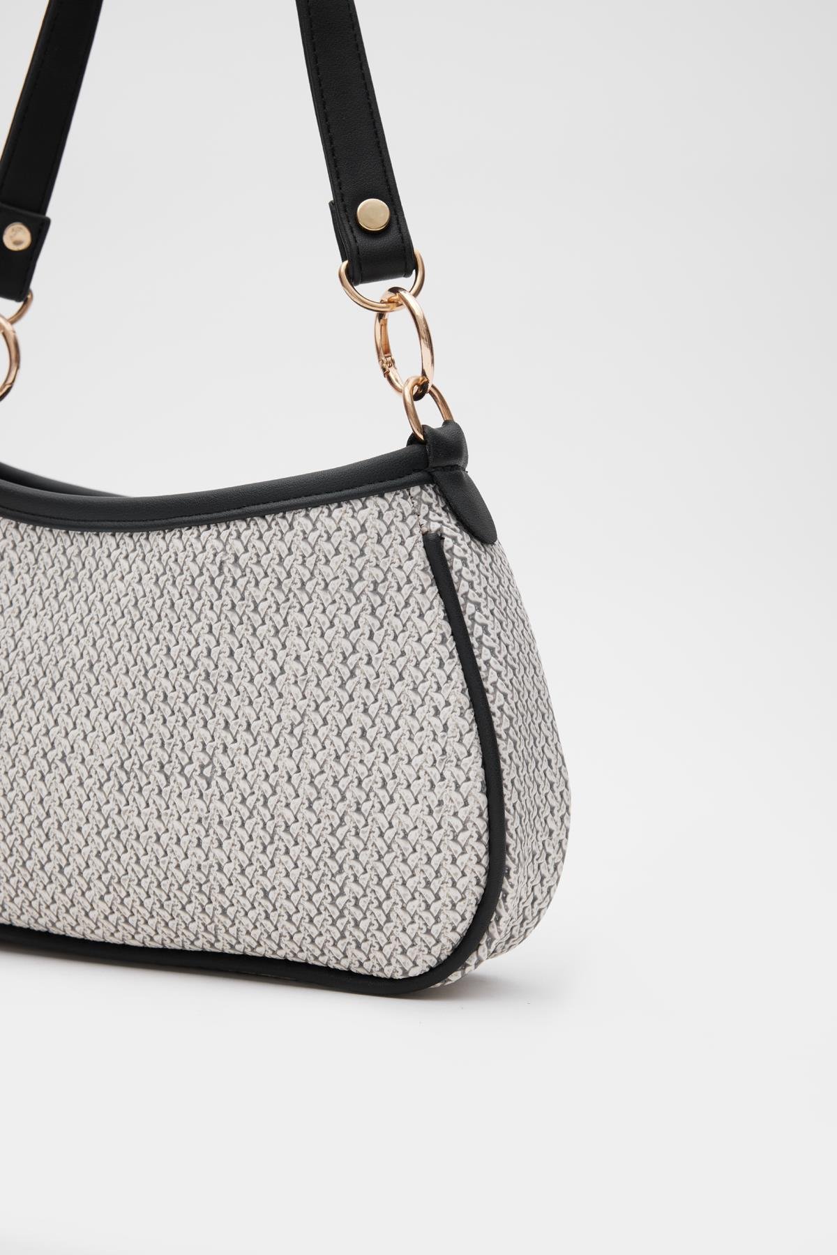 Farme Hasır Görünümlü Baget Çanta Beyaz | Shule Bags