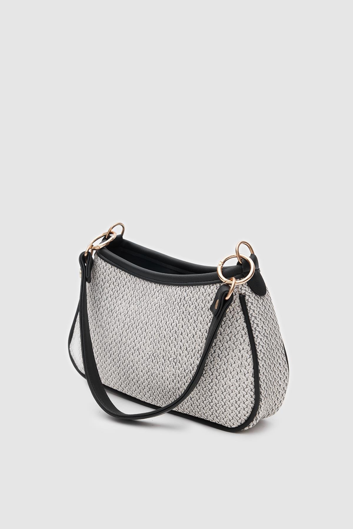 Farme Hasır Görünümlü Baget Çanta Beyaz | Shule Bags