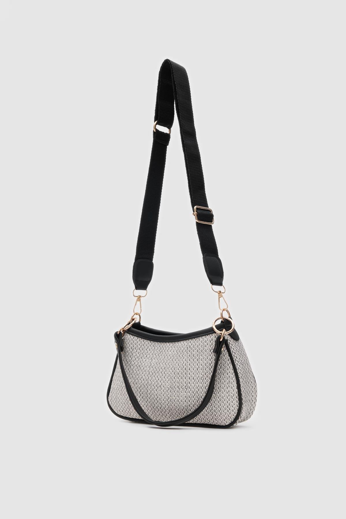 Farme Hasır Görünümlü Baget Çanta Beyaz | Shule Bags