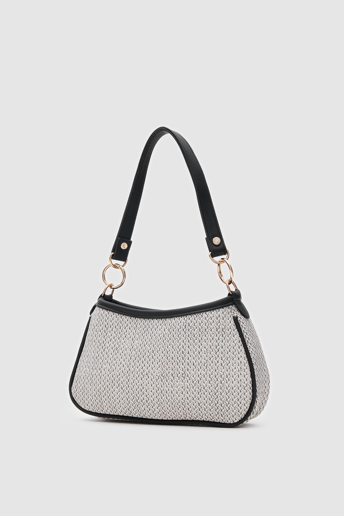 Farme Hasır Görünümlü Beyaz Baget Çanta - Shule Bags