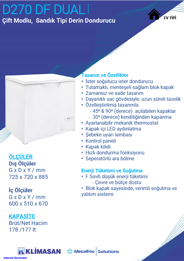 Şenocak Sandık Ev Tipi Derin Dondurucu D270 DF DUAL