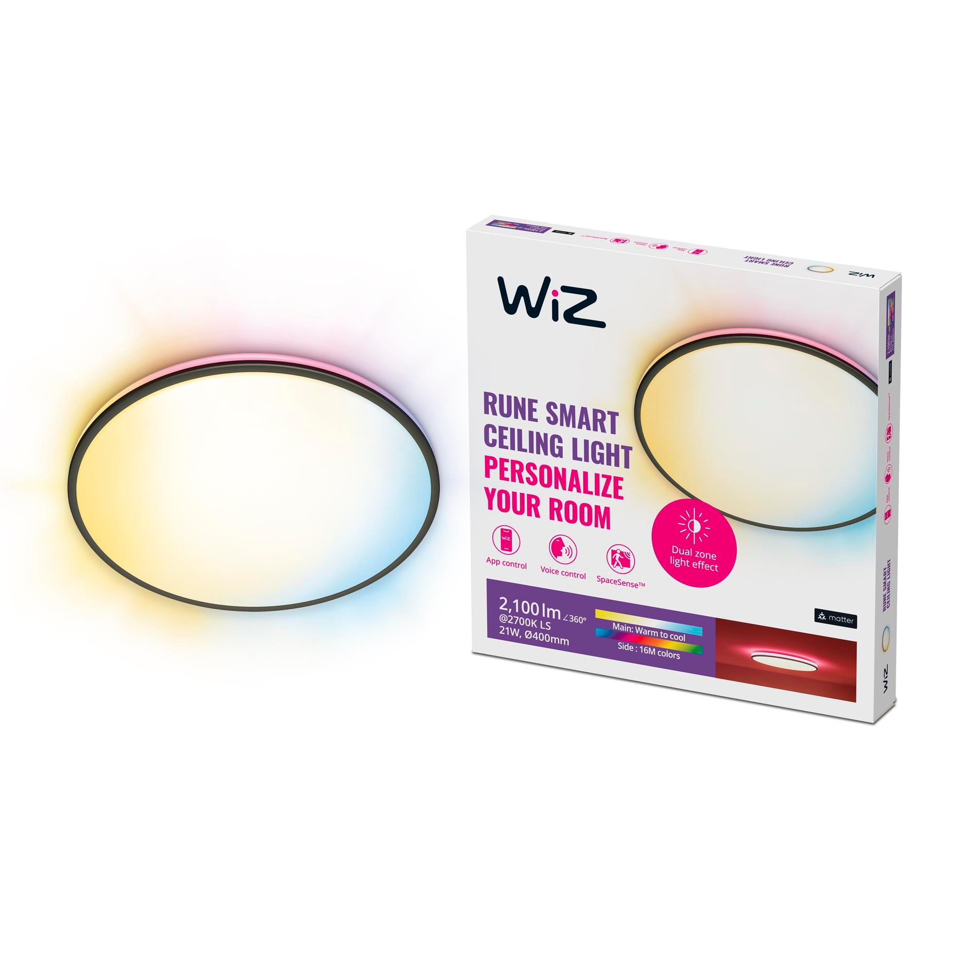 Wiz Rune SuperSlim Tavan Lambası Sarı Beyaz Işık / RGB Kenarlık