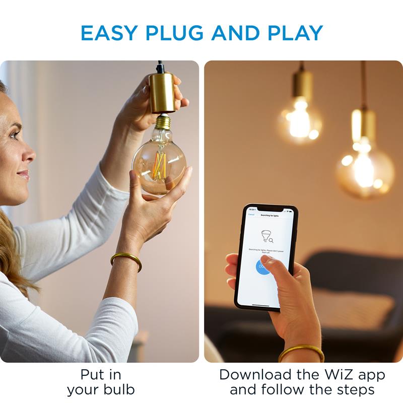 WİZ Wi-Fi 50W Sarı/Beyaz Amber Cam Akıllı Filament Glob Ampul G95 E27