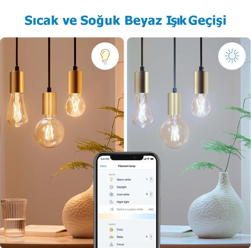 Wiz 60W Sarı-Beyaz Ambiyans E27 Şeffaf Cam Akıllı Filament Ampul (ST64)