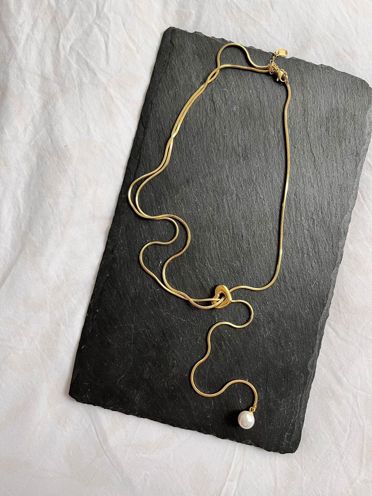 İnci Tanesi İkili Çelik Kolye