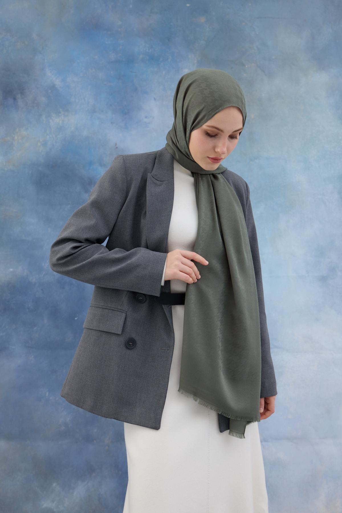 Pamuk Jakar Şal - Kaz Ayağı Desen Pamuk Jakar Şal Yosun 8011-14 Sepete Ekle | İpekhan Pamuk ...