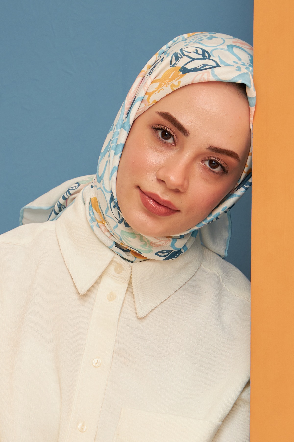 Pastel Desenli Pamuk Viskon Mavi Eşarp Modeli | İpekhan Eşarp ve Şal ...