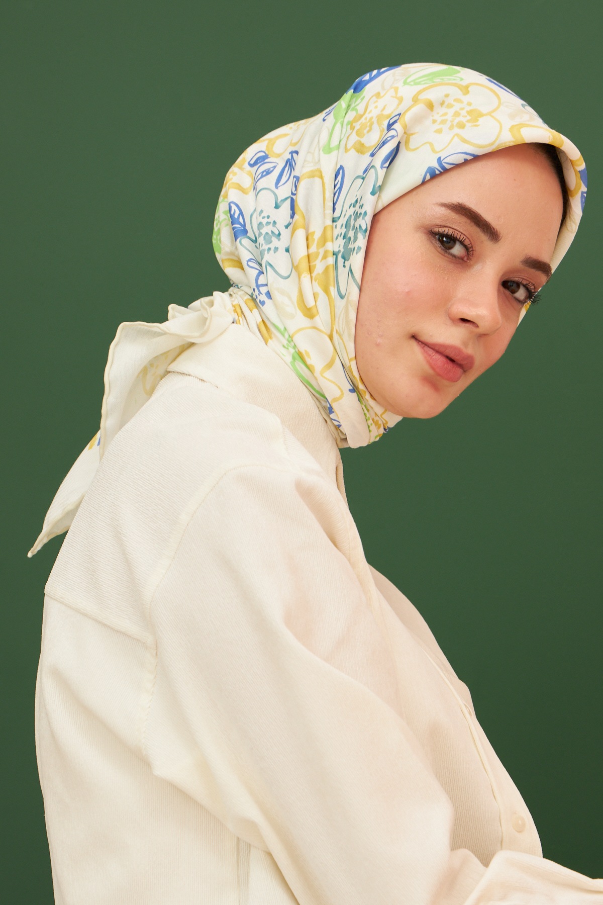 Pastel Desenli Pamuk Viskon Mavi Sarı Eşarp Modeli | İpekhan Eşarp ve ...