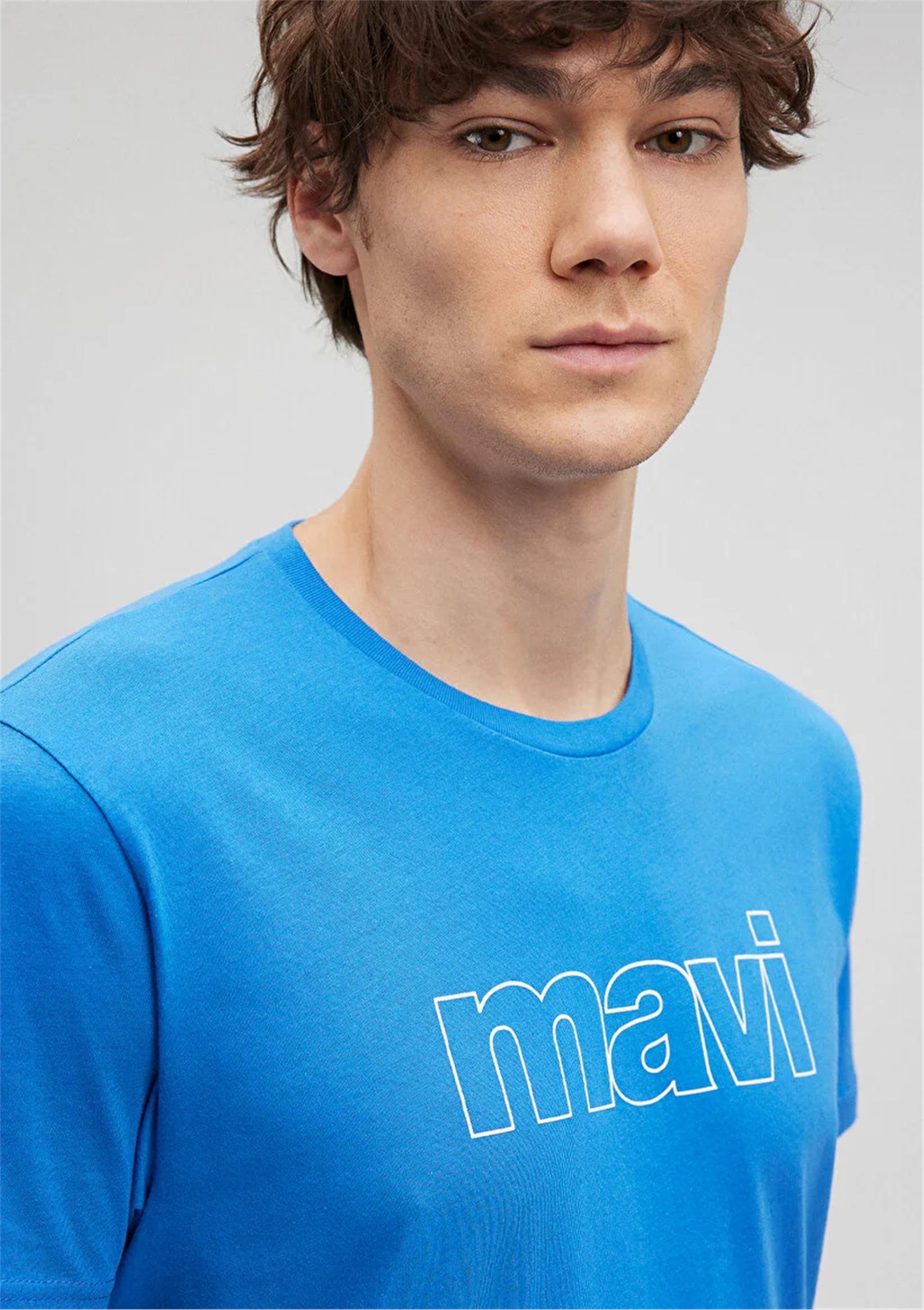 Mavi M065781-81347 Gök Mavi Erkek Slim Mavi Logo T-Shirt