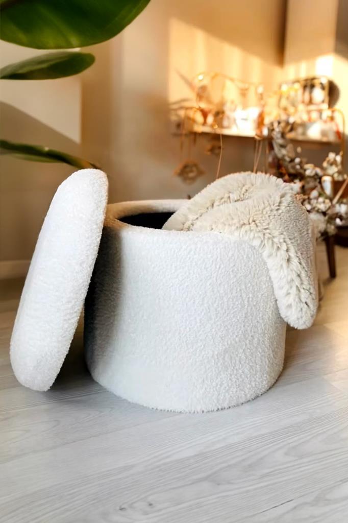 Teddy XL Puf - El Yapımı Pofuduk Ekru Sandıklı Silindir Puf - Çok ...