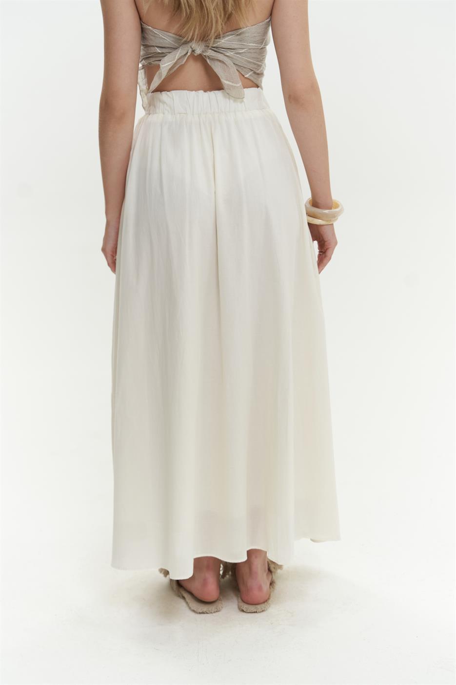Aida İp Detay Pileli Ekru Etek - Mai Studios