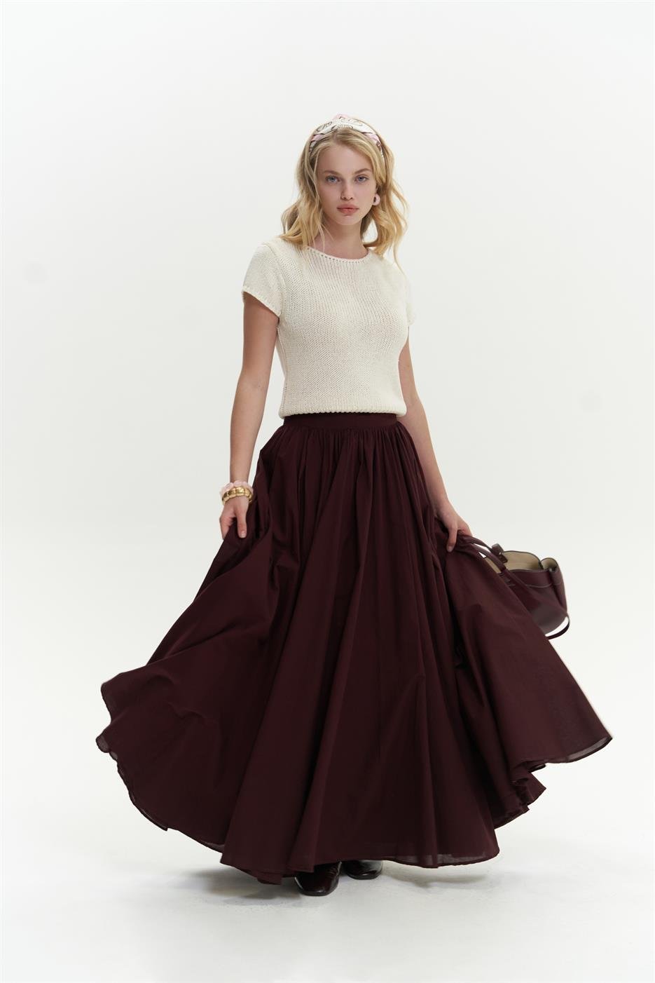 Faylinn Pileli Uzun Bordo Etek | Mai Studios