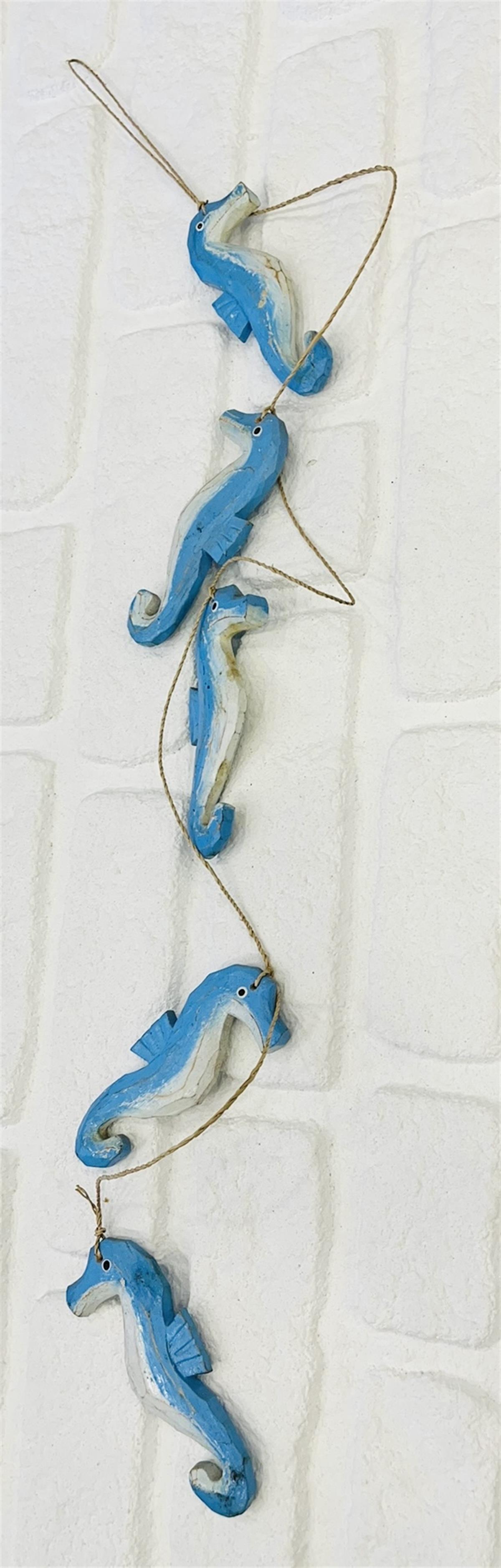 AHŞAP MAVİ BEYAZ DENİZ ATI SARKIT DUVAR SÜSÜ DEKOR 5 Lİ