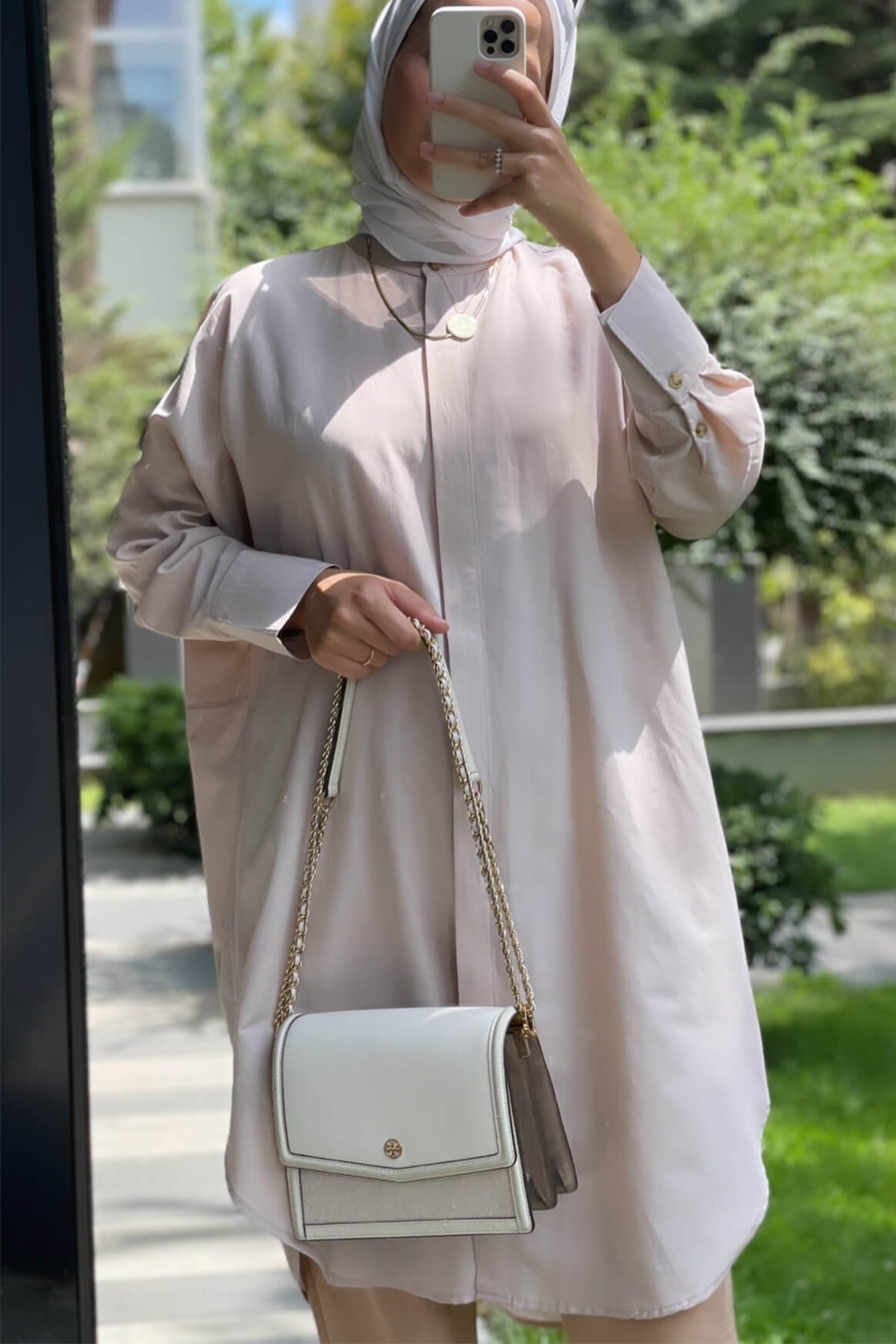 Hanim Hatun Oversize Poplin Gömlek Taş