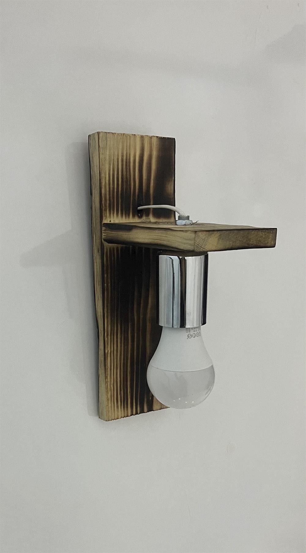 Bafra Doğal Ahşap Yakılmış Model e27 Duylu Elektrikli Ahşap Aplik