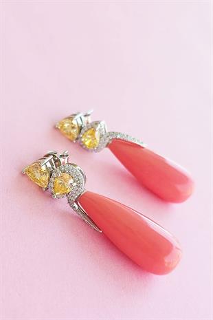 İTHAL SU DAMLASI MERCAN SARI GÜMÜŞ KÜPE