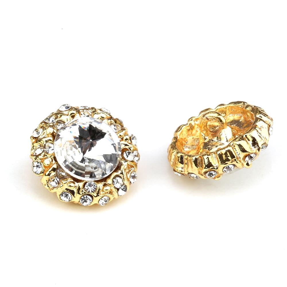Kristal Taşlı Altın Metal Düğme - HobiDunya.com