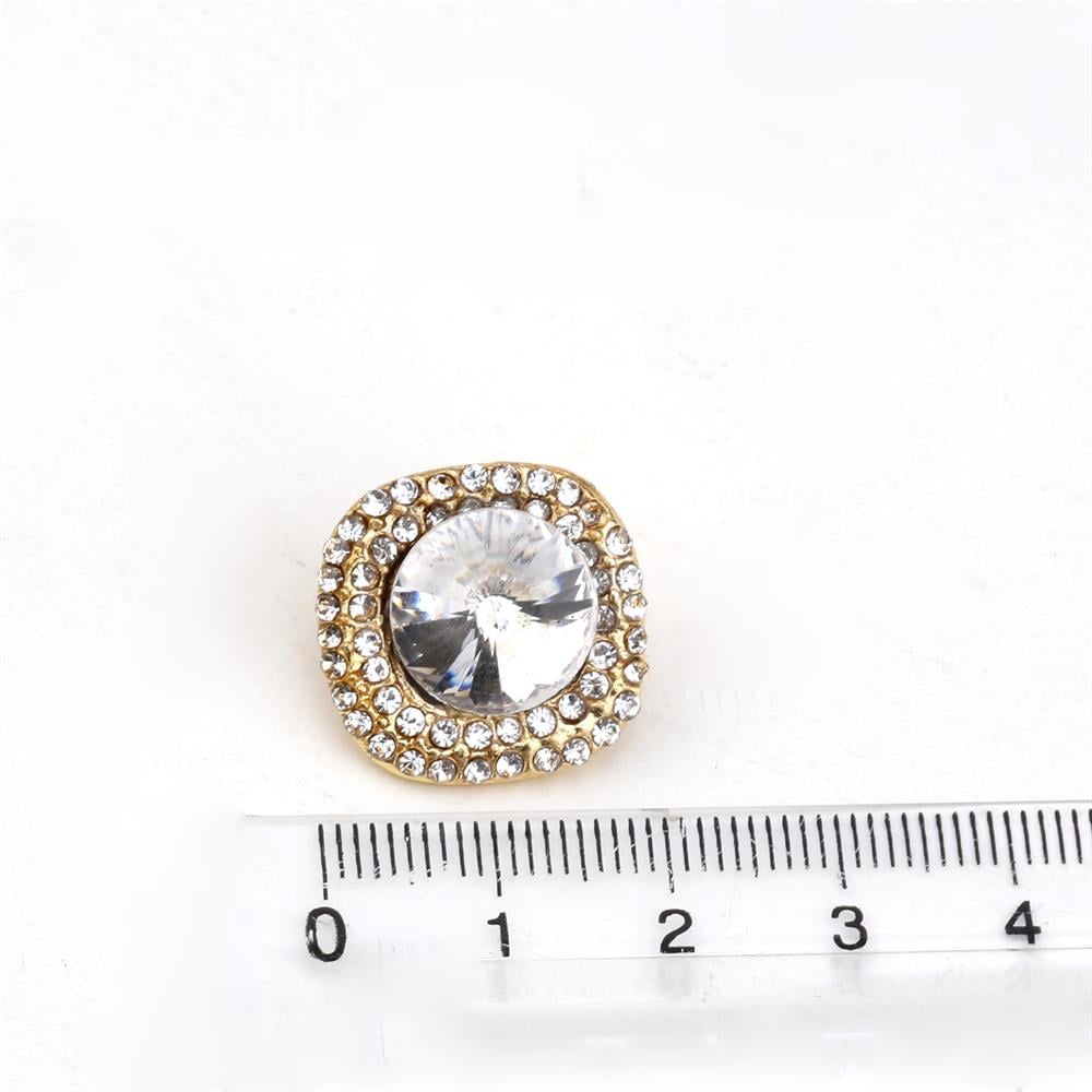 Kristal Taşlı Metal Kare Düğme Gold - HobiDunya.com