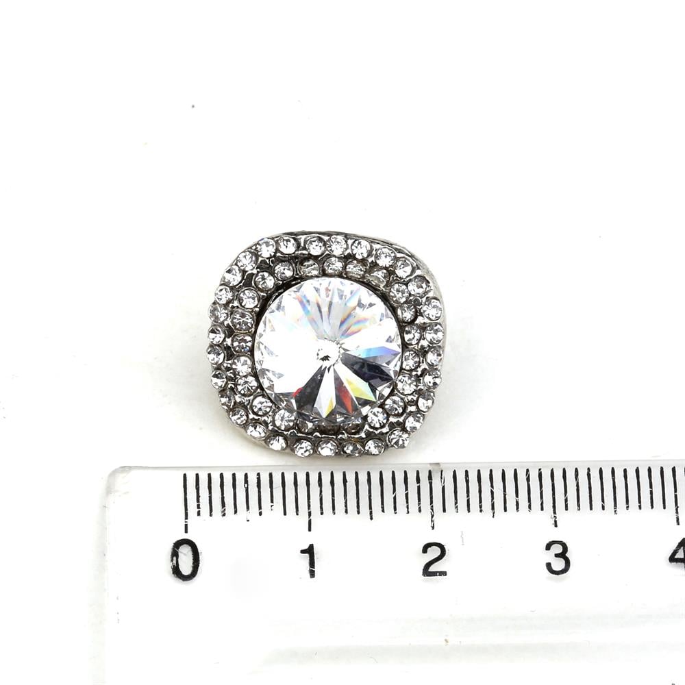 Kristal Taşlı Metal Kare Düğme Gümüş - HobiDunya.com