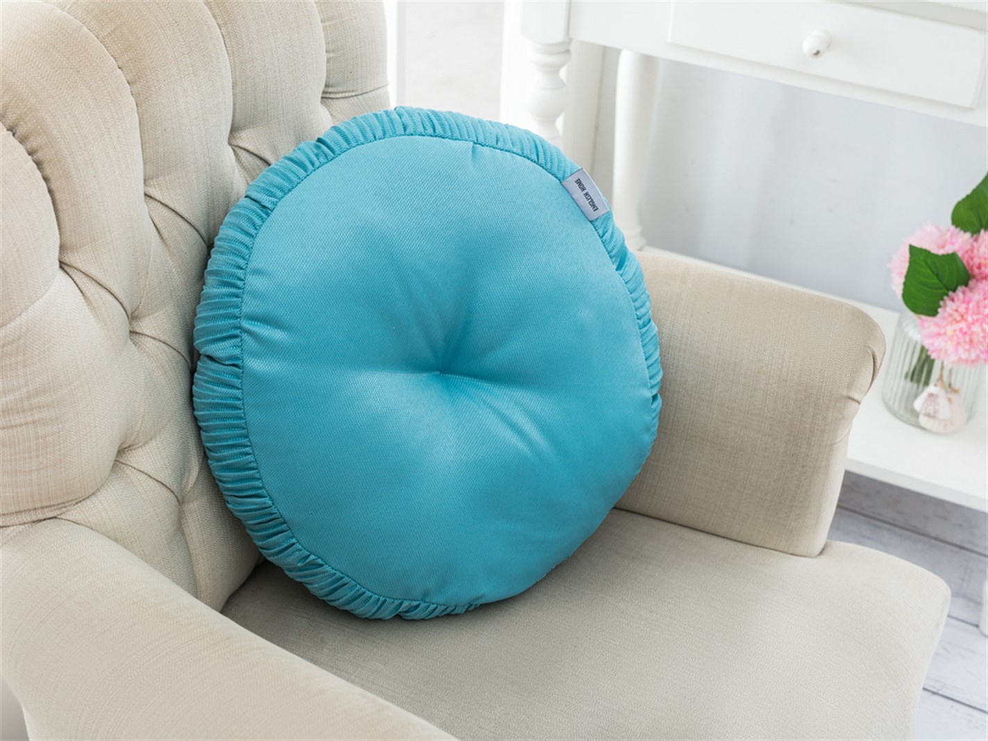 creol Ață vopsită Rotund umplut la interior PERNUȚĂ 40 cm Dark Celadon ...