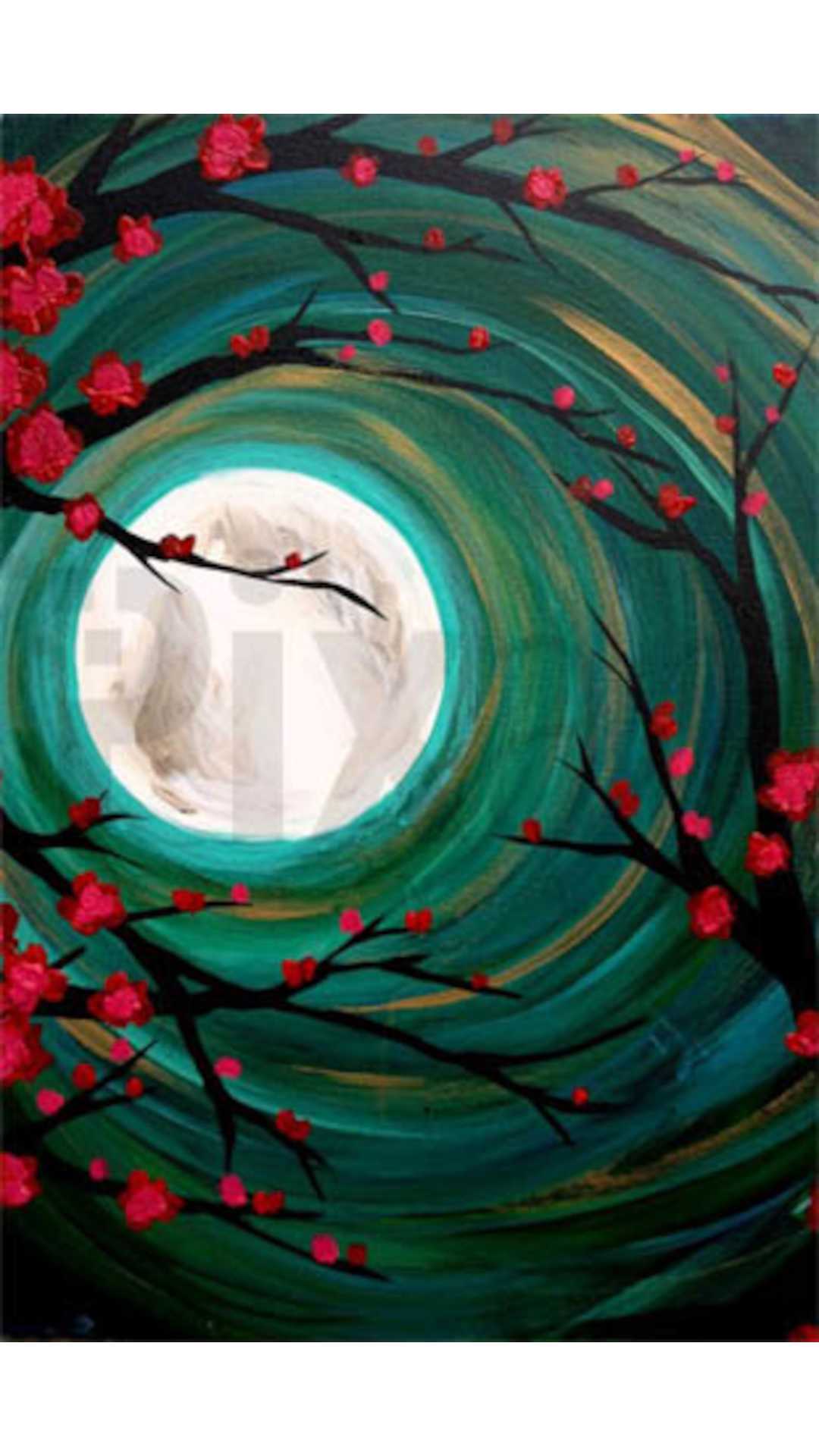 Pembe-Cicekli-Agac-ve-Ay PixArt Sanat 40*50 /PixArt Sanat/ Elmas Mozaik ...