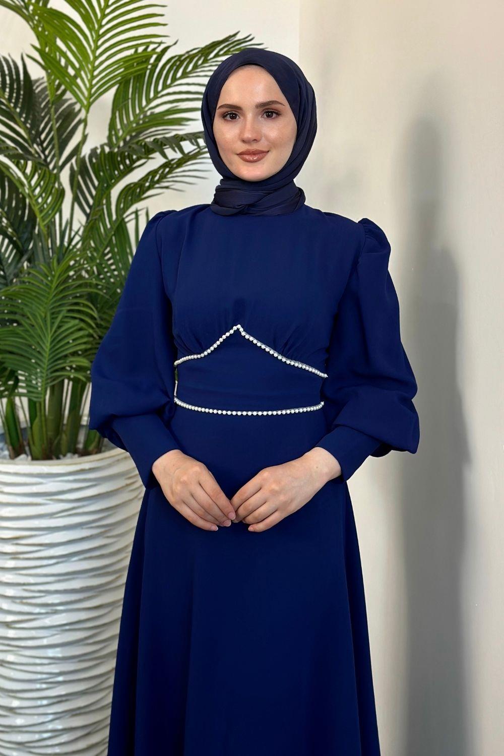 Meva Kalem Elbise Lacivert Modeli - Şule Giyim