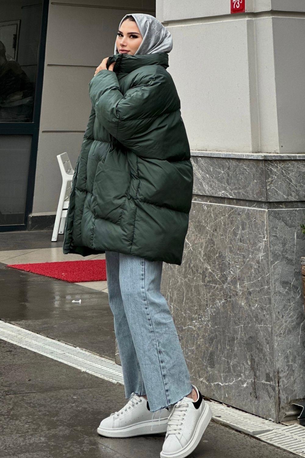 Merven Akyüz | Tesettür Giyim | Eva Şişme Mont Yeşil
